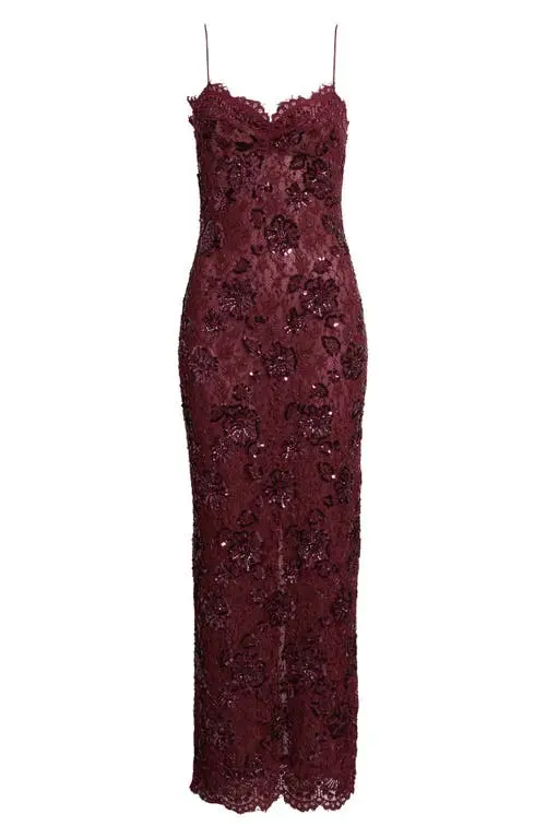 LoveShackFancy Ciona Sequin & Lace Maxi Dress