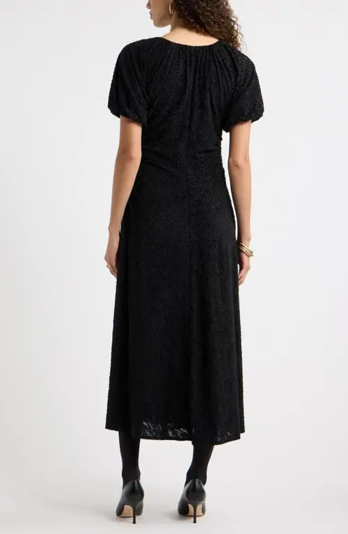 Nordstrom Ruched V-neck Textured Knit Midi Dress