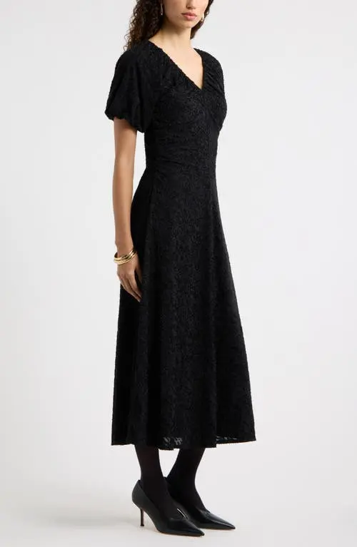 Nordstrom Ruched V-neck Textured Knit Midi Dress
