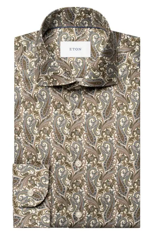 Eton Contemporary Fit Paisley Cotton Shirt - Medium Orange