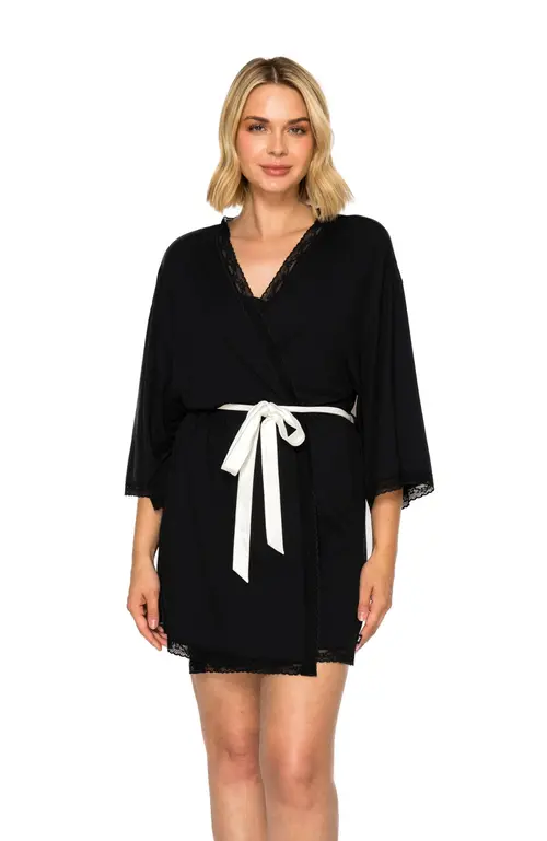 Badgley Mischka Yummy Jersey Cozy Robe - Black