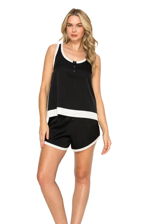 Badgley Mischka Silky Satin Henley Swing Tank And Boker Set - Black
