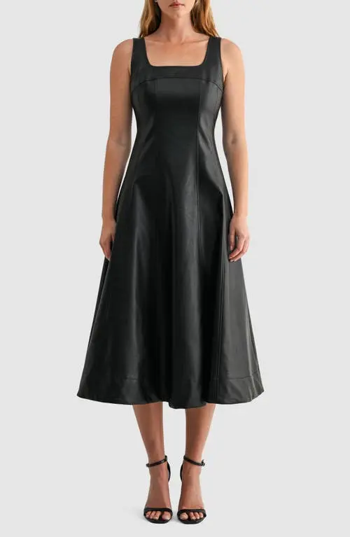 QUINCY MAE Faux Leather A-line Midi Dress - Black