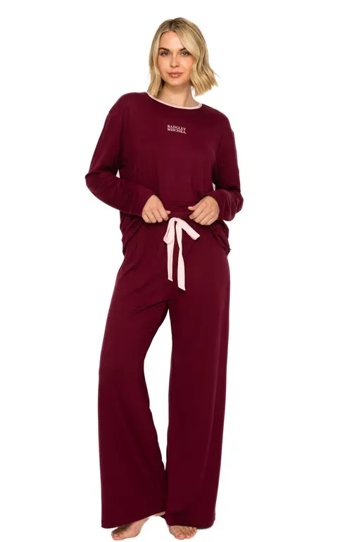 Badgley Mischka Yummy Jersey Crew Neck Print Top & Wide Leg Pants Set - Ruby