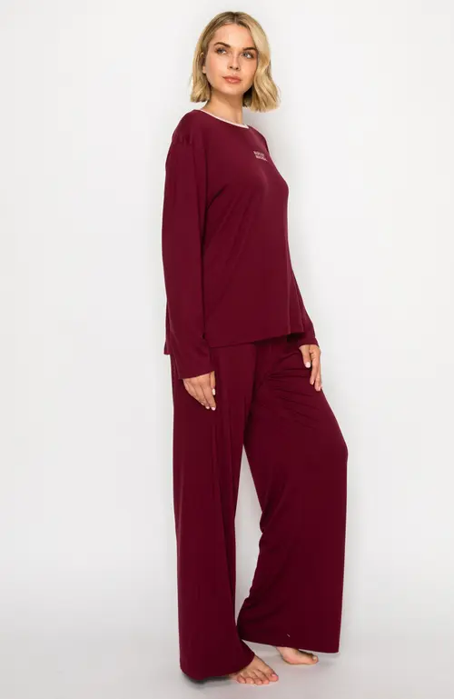Badgley Mischka Yummy Jersey Crew Neck Print Top & Wide Leg Pants Set