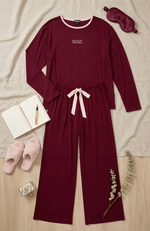 Badgley Mischka Yummy Jersey Crew Neck Print Top & Wide Leg Pants Set