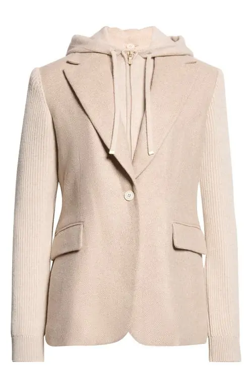 Eleventy Mixed Media Wool & Silk Jacket With Hooded Bib Inset