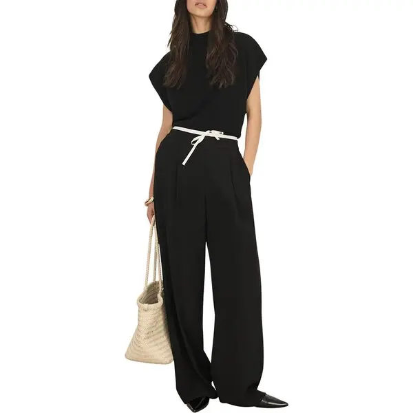 Mint Velvet Contrast Waist Wide Leg Trousers