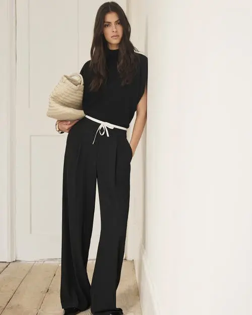 Mint Velvet Contrast Waist Wide Leg Trousers