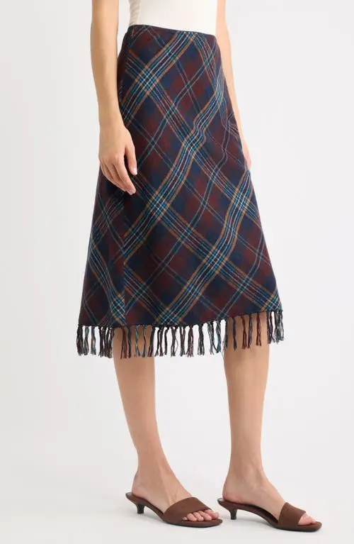 DÔEN Elowette Plaid Fringe Midi Skirt