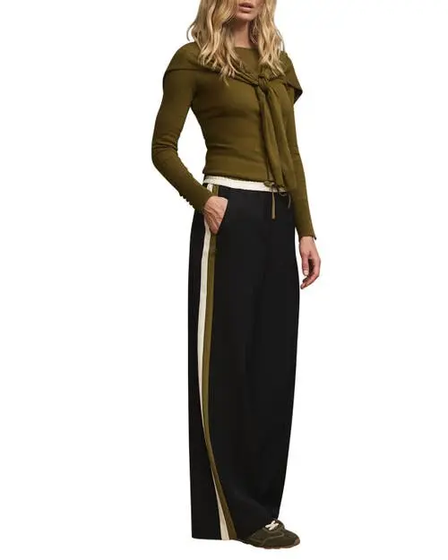 Mint Velvet Side Stripe Tie Waist Wide Trousers