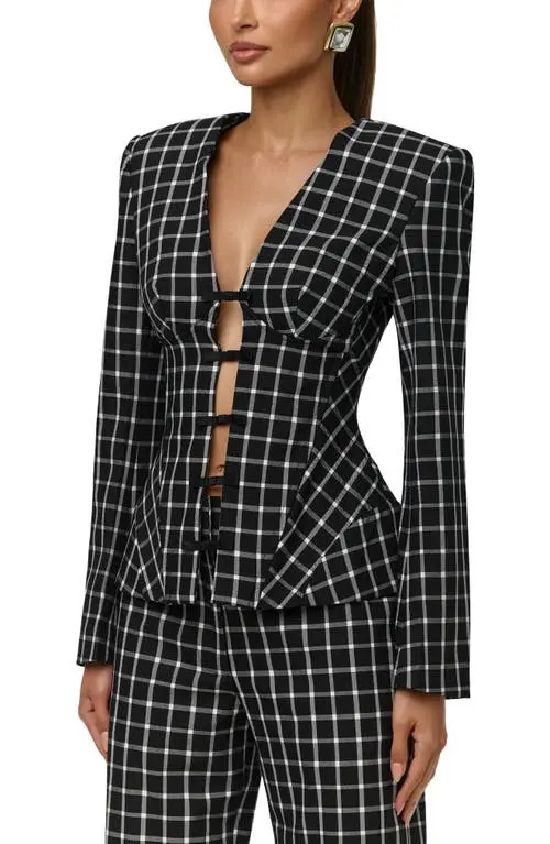 Naked Wardrobe Check Suiting Blazer With Satin Bows