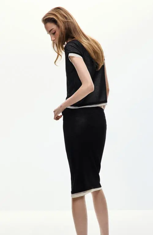 Mango Colorblock Knit Midi Skirt