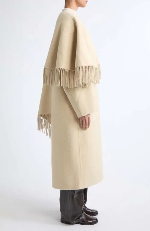 RÓHE Fringe Wool & Alpaca Double Face Coat With Cape - Butter