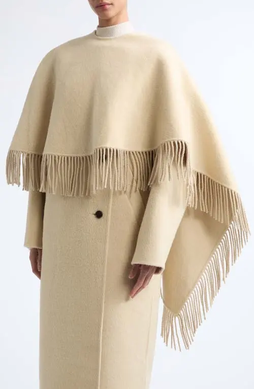 RÓHE Fringe Wool & Alpaca Double Face Coat With Cape - Butter