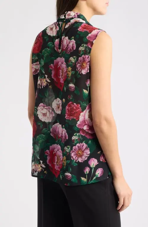 TAHARI ASL Floral Tie Neck Chiffon Top