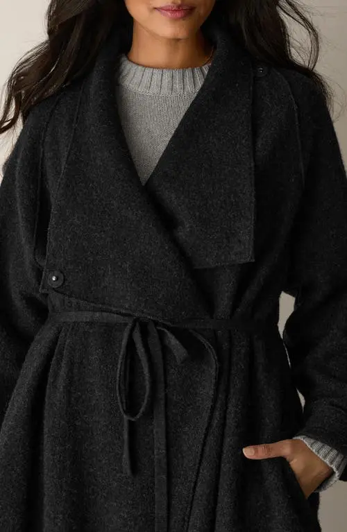 Eileen Fisher Wing Collar Tie Waist Wool Coat