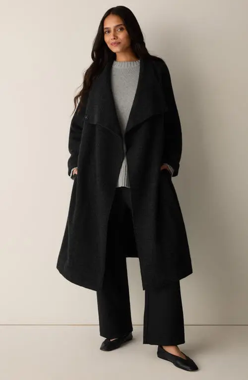 Eileen Fisher Wing Collar Tie Waist Wool Coat