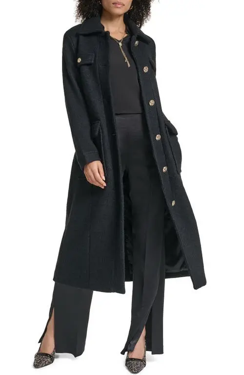 Karl Lagerfeld Boiled Wool Blend Coat - Black