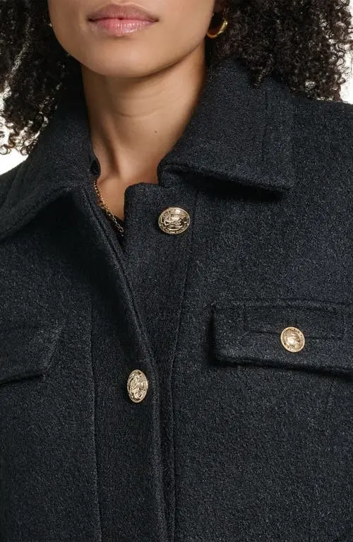 Karl Lagerfeld Boiled Wool Blend Coat - Black