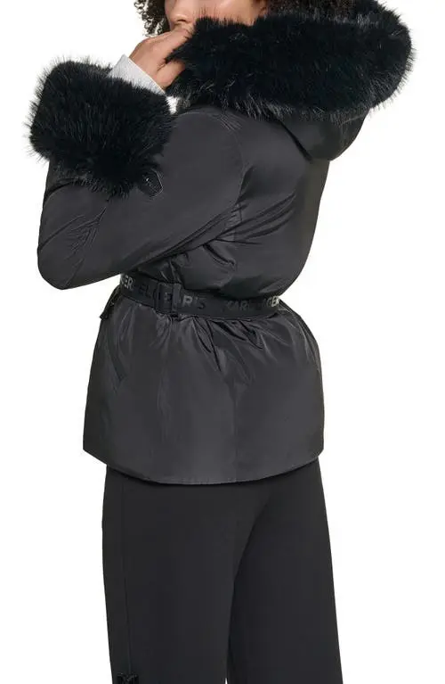 Karl Lagerfeld Paris Faux Fur Trim Hooded Puffer Jacket