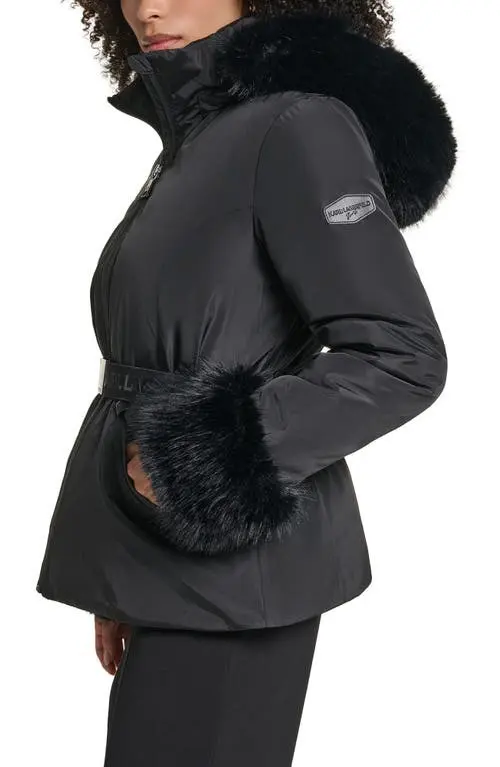 Karl Lagerfeld Paris Faux Fur Trim Hooded Puffer Jacket