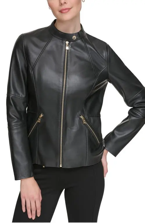Karl Lagerfeld Paris Leather Moto Jacket - Black