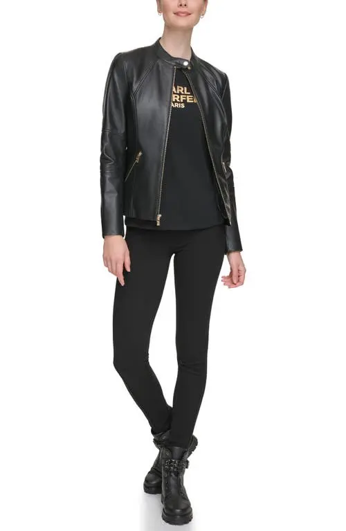 Karl Lagerfeld Paris Leather Moto Jacket