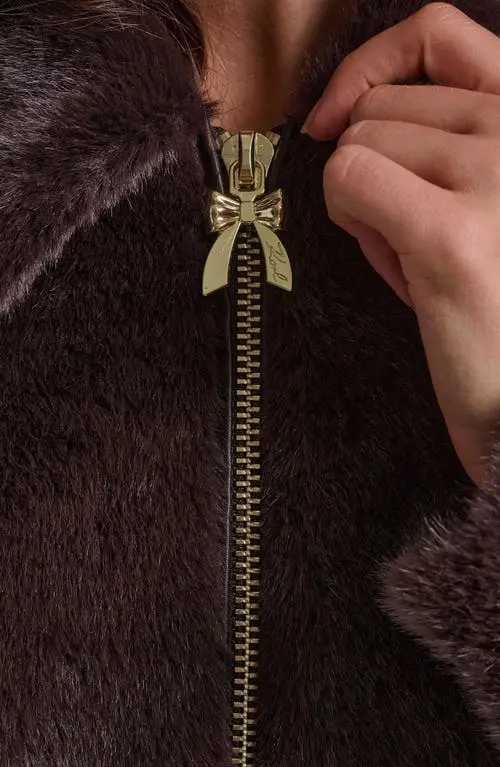 Karl Lagerfeld Paris Bow Puller Faux Fur Jacket