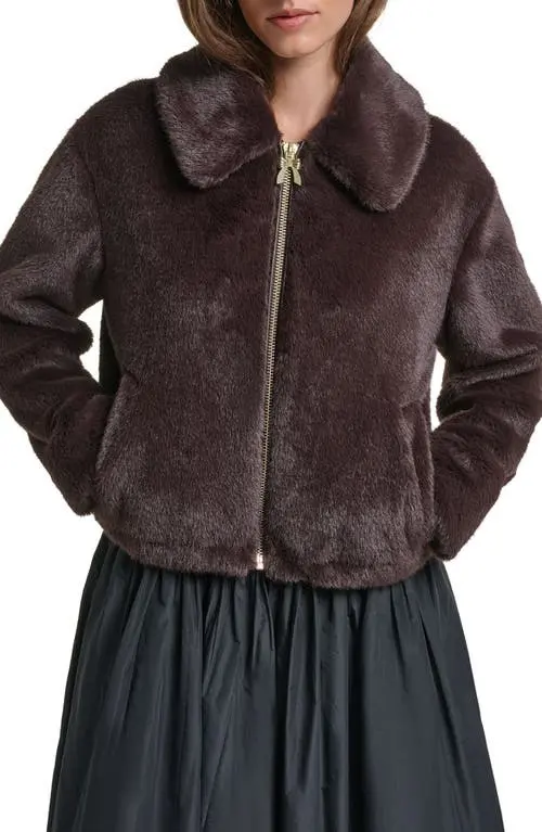Karl Lagerfeld Paris Bow Puller Faux Fur Jacket - Java