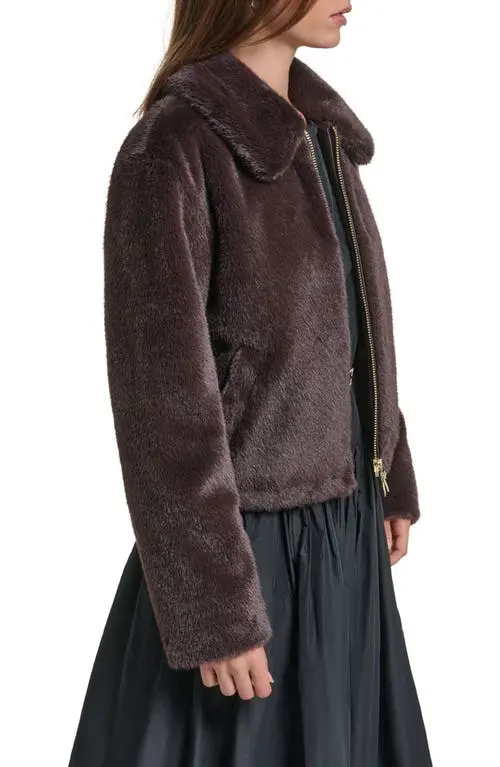 Karl Lagerfeld Paris Bow Puller Faux Fur Jacket - Java