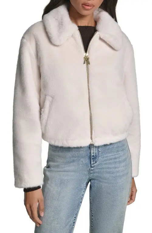 Karl Lagerfeld Paris Bow Puller Faux Fur Jacket - White