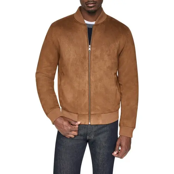 Dkny Faux Suede Bomber Jacket - Cognac