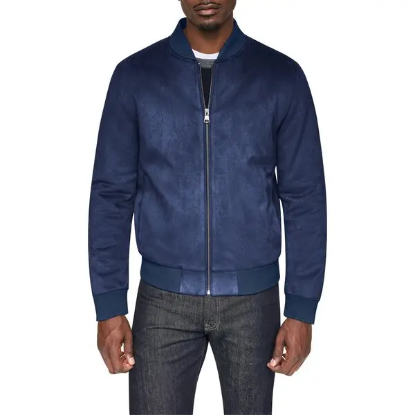 Dkny Faux Suede Bomber Jacket - Navy