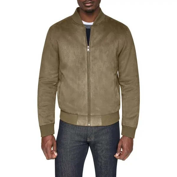 Dkny Faux Suede Bomber Jacket - Olive