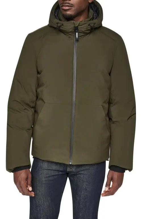 Dkny Stretch Hooded Puffer Jacket - Olive
