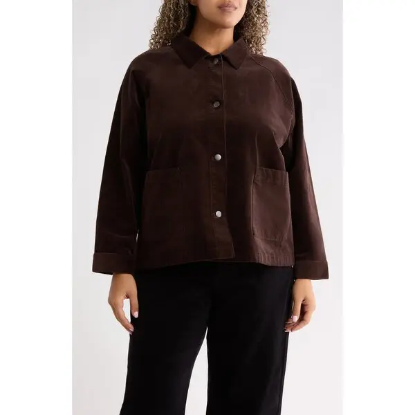 Eileen Fisher Classic Collar Corduroy Jacket - Coffee