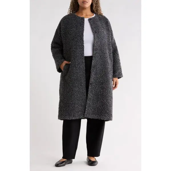 Eileen Fisher Round Neck Coat - Charcoal/ash