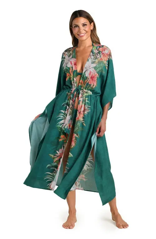 La Blanca Courtyard Palms Tie Waist Kimono Cover-up