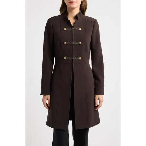 TAHARI ASL Military Double Breasted Coat - Espresso
