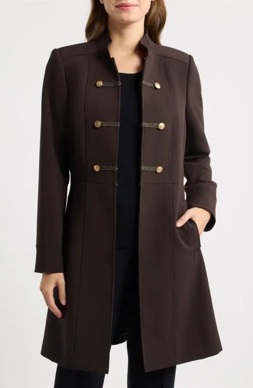 TAHARI ASL Military Double Breasted Coat - Espresso