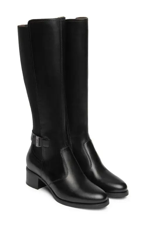 NEROGIARDINI Block Heel Leather Knee High Boot - Black