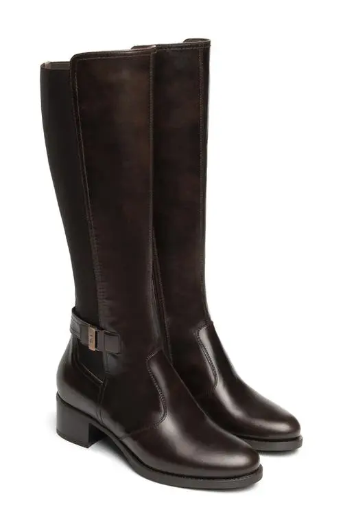 NEROGIARDINI Block Heel Leather Knee High Boot - Chocolate