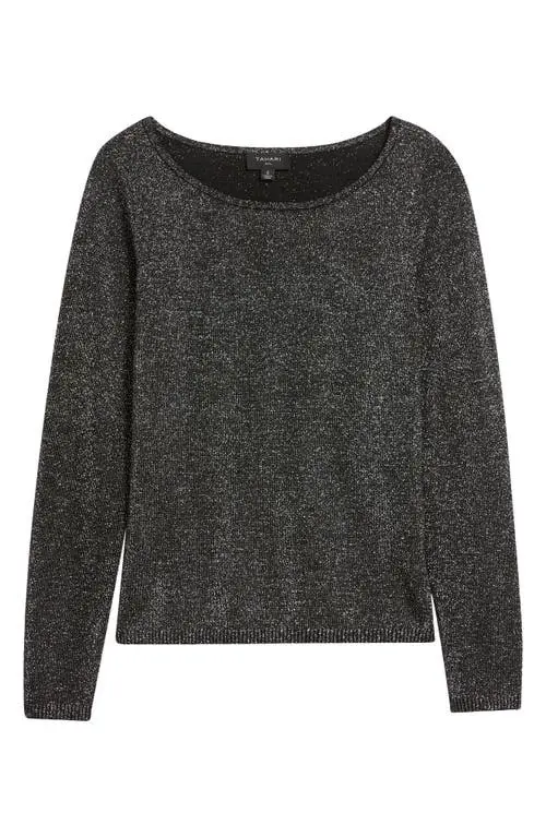 TAHARI ASL Metallic Boat Neck Sweater