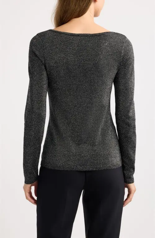 TAHARI ASL Metallic Boat Neck Sweater