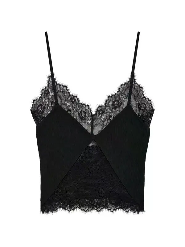 ANINE BING Tina Lace-trim Tank Top - Black
