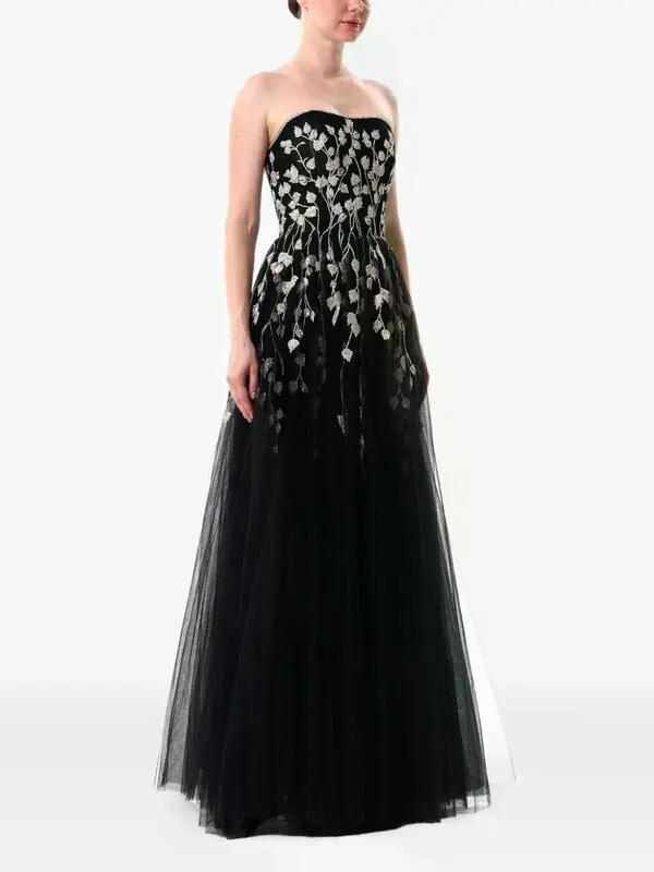 DINA MELWANI Floral-embroidered Strapless Maxi Dress