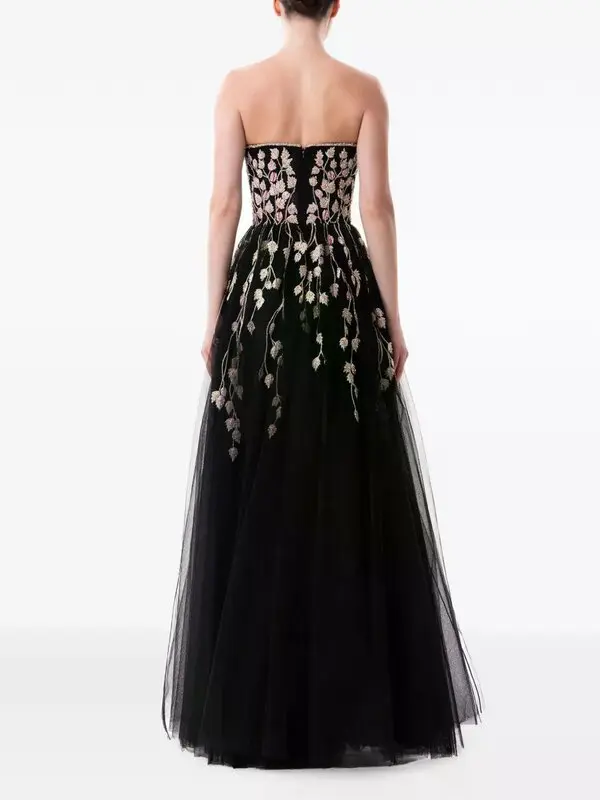 DINA MELWANI Floral-embroidered Strapless Maxi Dress