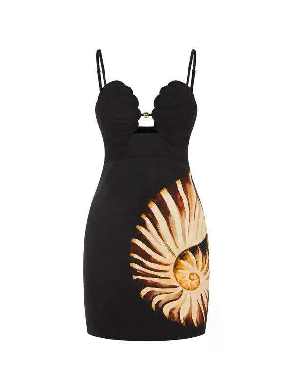 Farm Rio Ammonite Shell-bust Mini Dress - Black