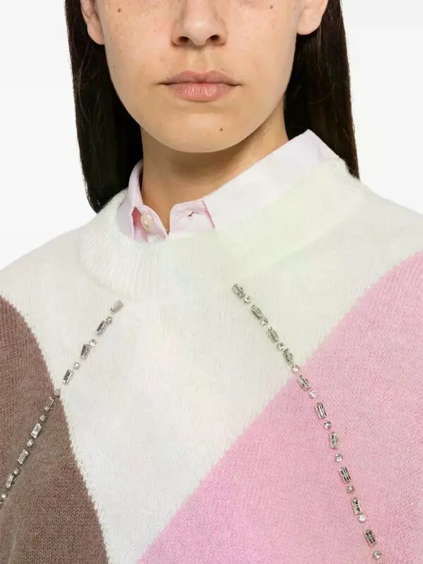 Liu Jo Argyle Crystal-embellished Sweater